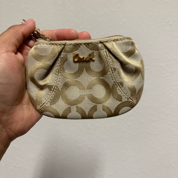 Coach | Bags | Coach Gold Signature Canvas Coin Bag | Poshmark